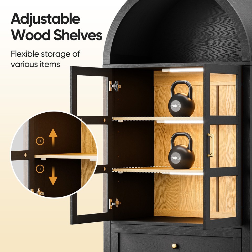 Arched Display Cabinet Storage Cabinet Wood Tempered Glass Inside ...