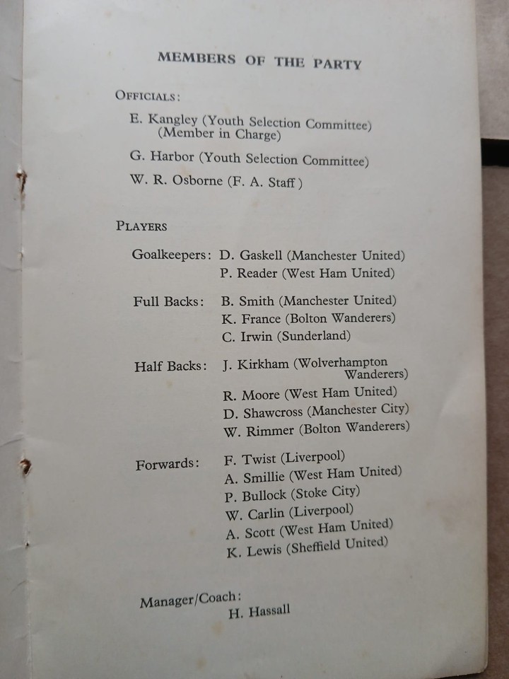 England v Spain, youth football, Madrid 1958, players itinerary Bobby ...