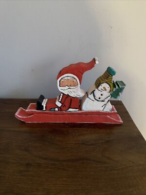 Christmas Santa Snowman on Sled Carved Wood Look Resin Midwest-CBK ...