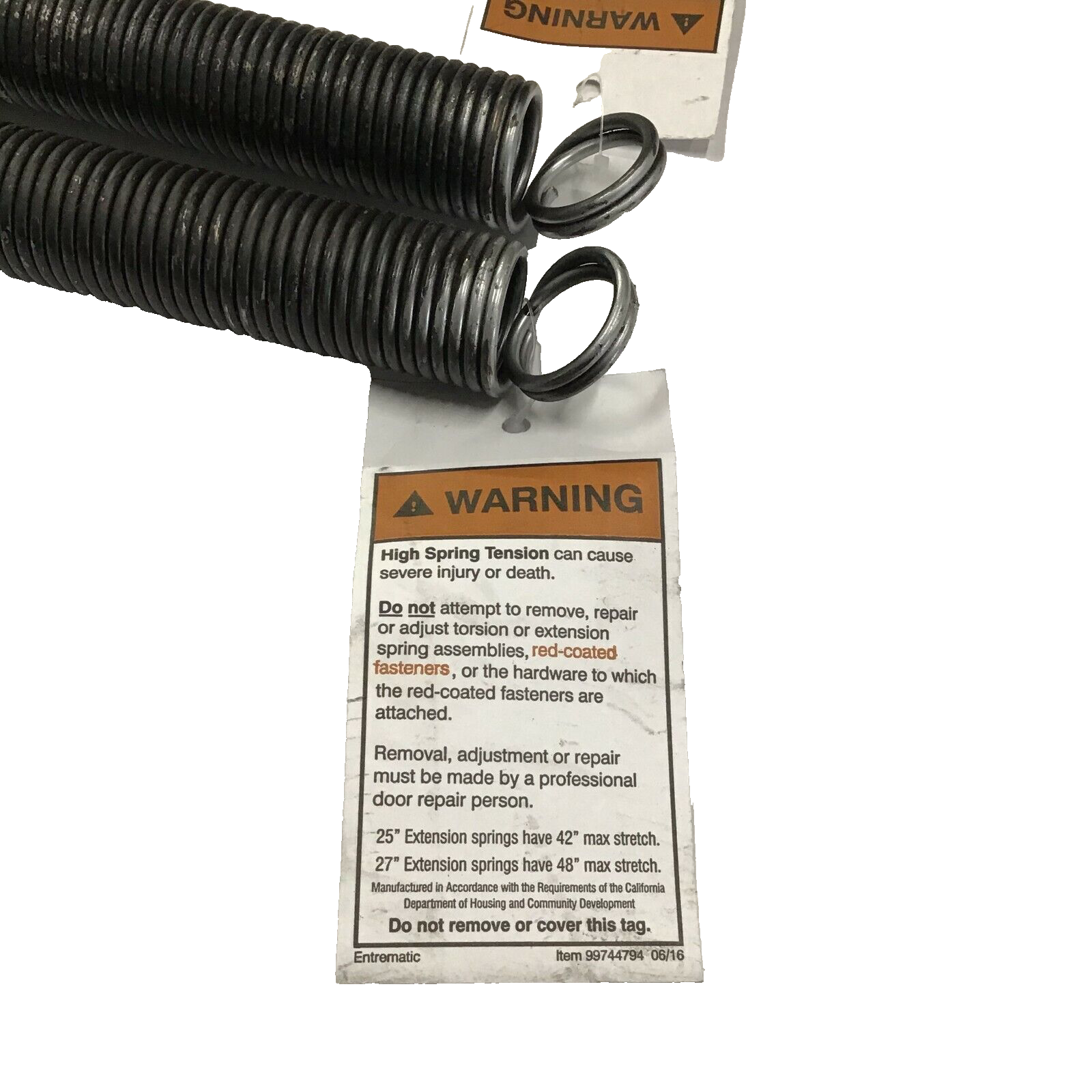 27-48-100lbs 8' Tan Extension Spring Safety Cables Double Loop Ends ...
