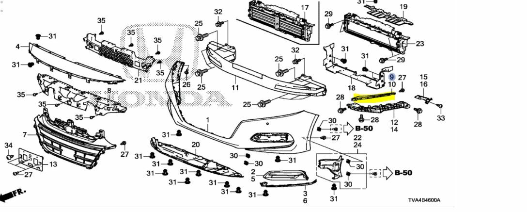 Genuine Honda Garnish R Front Bumper (Upper) 71114-TVA-A00 | eBay