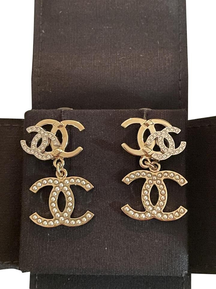 CHANEL Authentic 21A Triple CC Crystal Logo Dangle Ea… - Gem