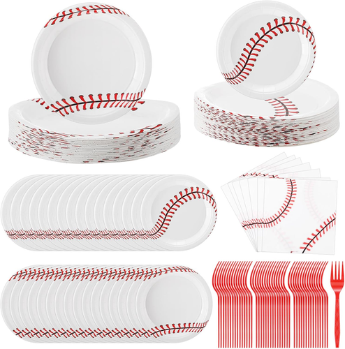 192 Pcs Baseball Paper Plates and Napkins Set Baseball Party Supplies ...