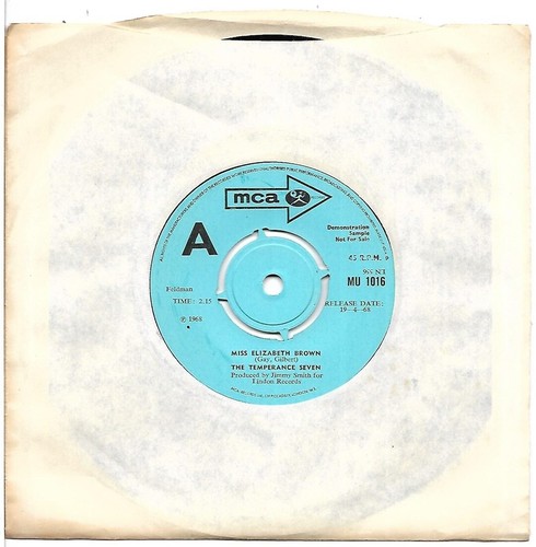 1968 TEMPERANCE SEVEN Miss Elizabeth Brown MCA 45 RPM Demo MU 1016 Made ...