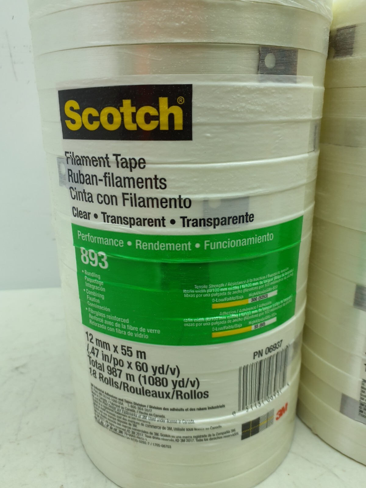 72 Pack 3M 893 Strapping Tape .47" x 60 yard 12mm x 55M | eBay