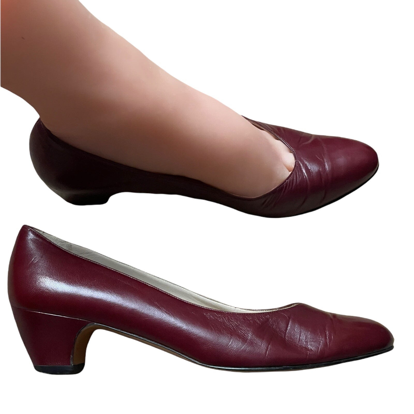 Vintage Classic Salvatore Ferragamo Dark Red Low Heel Pumps Shoes sz 7 ...