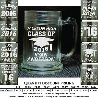 Personalized 16oz Graduation Glass Mug Graduate Class of 2018 Gift ...
