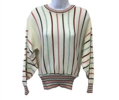 Vintage 70s Womens Sweater Colorful Striped SMALL Banded Bottom Wide ...