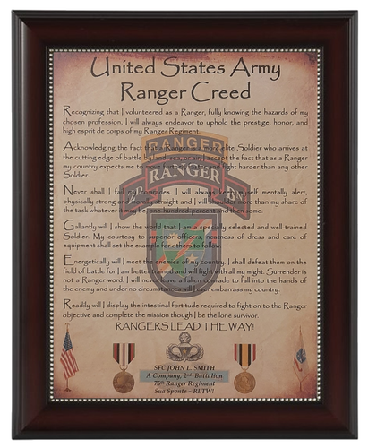 MC-BETTER: ARMY Ranger Creed ALL UNITS Aged Parchment Framed ...