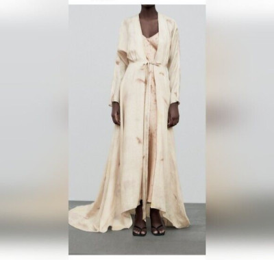 Zara CFDA Vogue Tie & Dye Kimono Coat Dress Duster Desert Sand Color ...