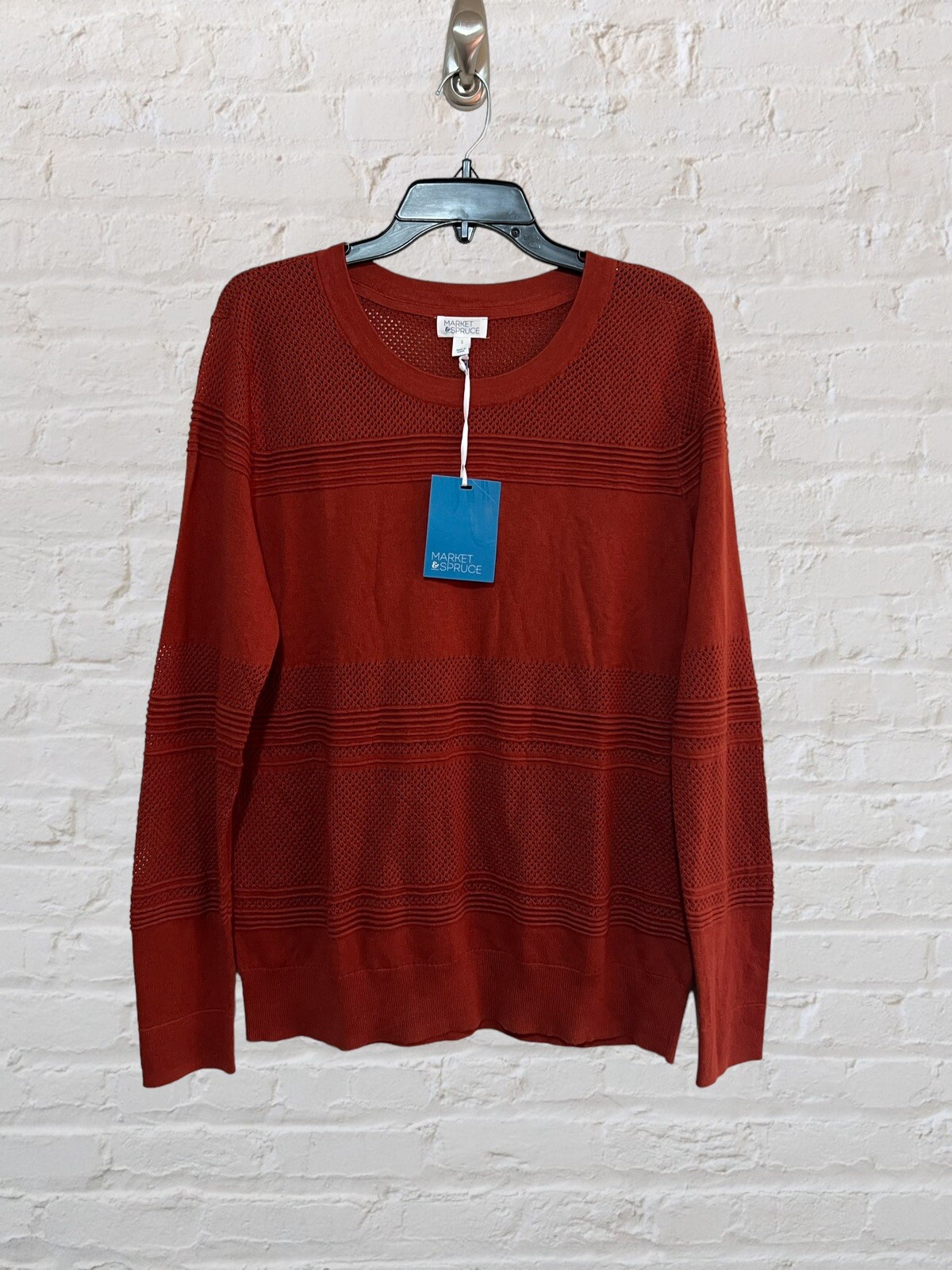 Market & Spruce Rowan Textured Cotton Blend Pullover Sweater L Copper ...
