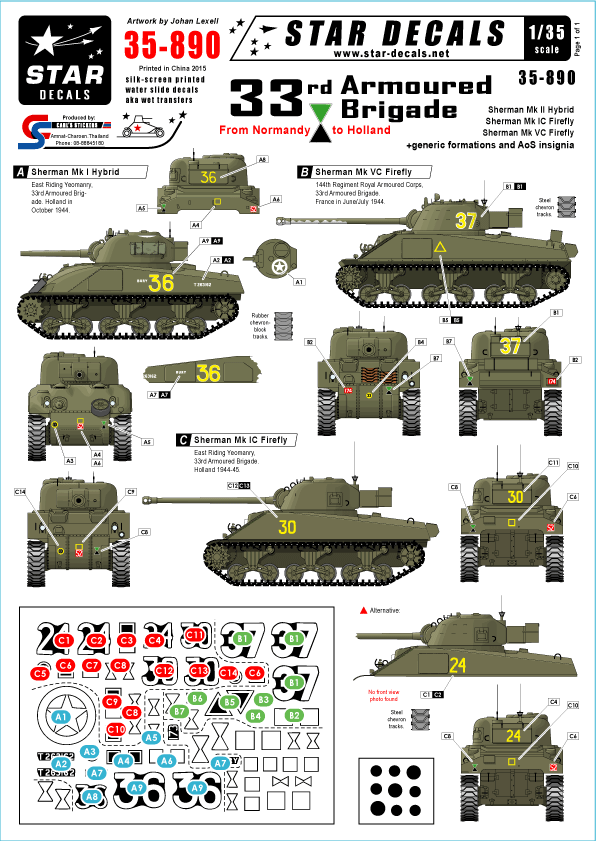 Star Decals, 35-890, 33rd Armoured Brigade 1944-45. British 33rd Arm ...
