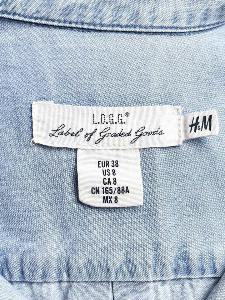 H&M LOGG Denim Shirt Dress - Size UK12 US8 Light Blue Belt Pocket ASO ...