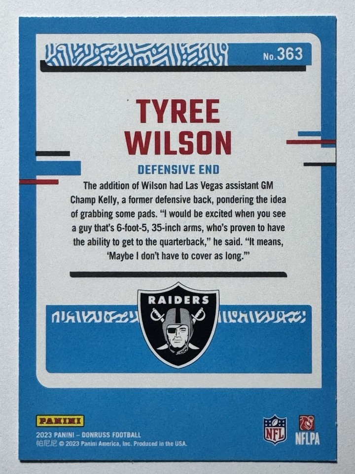 ROOKIE CARD TYREE WILSON Las Vegas Raiders 2023 Panini Donruss Card ...