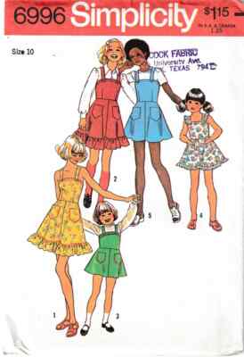 Simplicity Pattern 6996 ©1975 Girls' Dress or Jumper in Two Lengths ...
