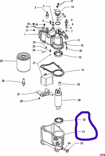 Mercury Marine V-150 HP EFI (2.5L) Vapor Separator Fuel Bowl OEM ...
