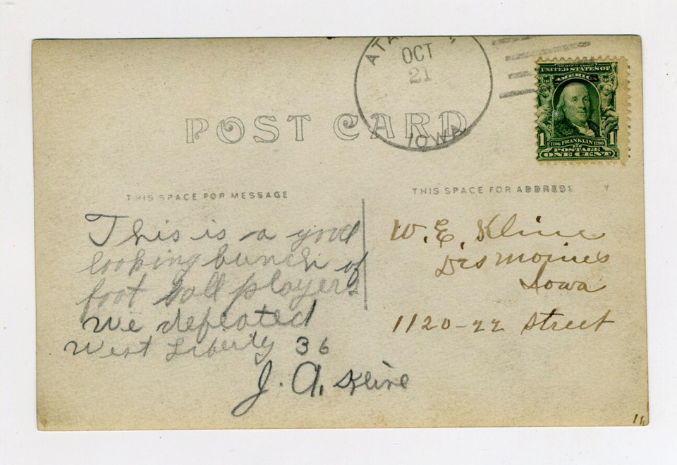 1910s? RPPC Postcard- Atalissa, Iowa High School Football Team | eBay