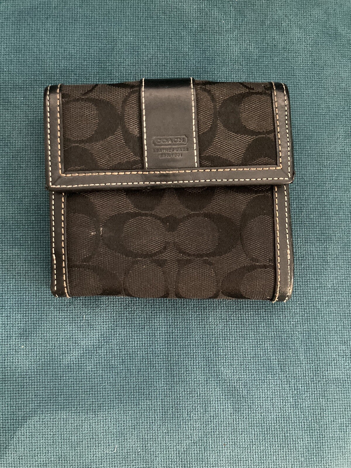 Coach Signature Black Canvas & Leather Small Wallet - Gem