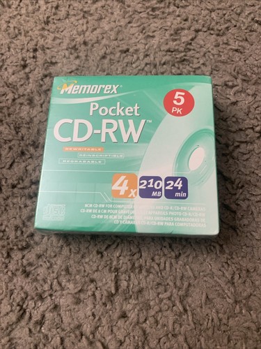 Memorex Pocket CD-RW 4x210 MB 24 min Blank Mini Discs 5 Pack NEW/SEALED ...
