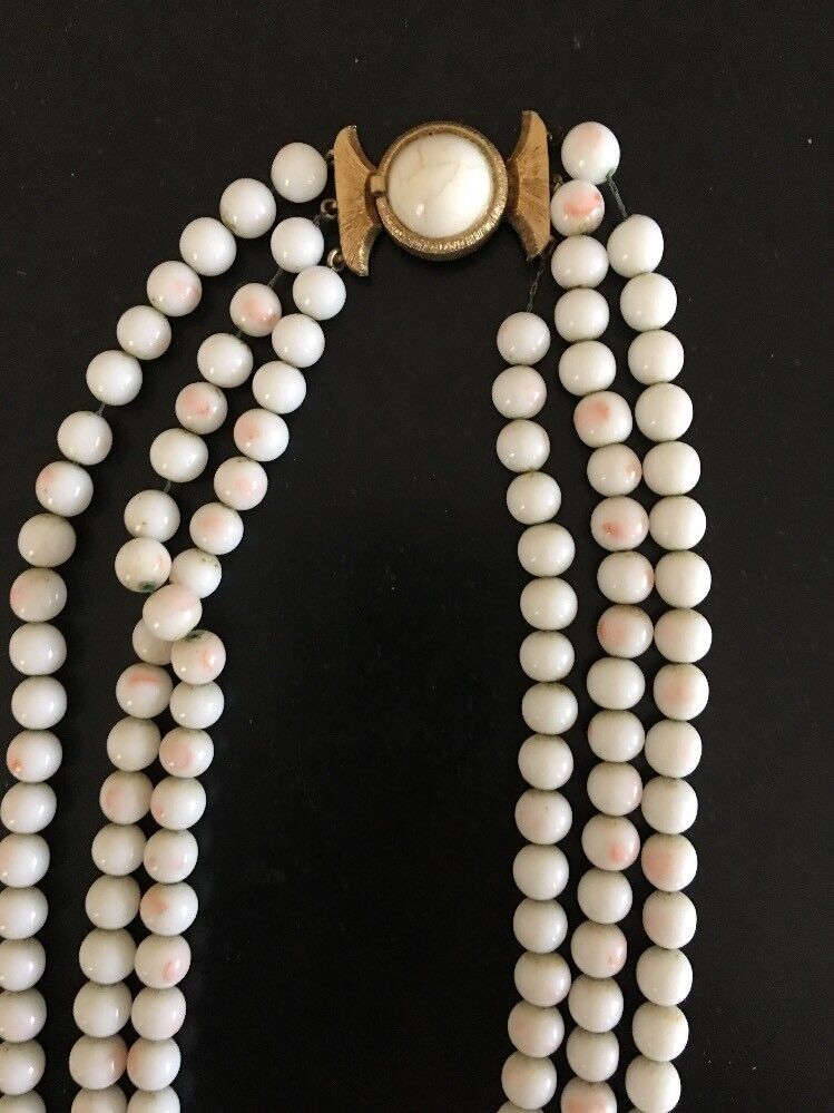 Napier Necklace Triple Strand Faux White Angel Skin Coral Necklace ...