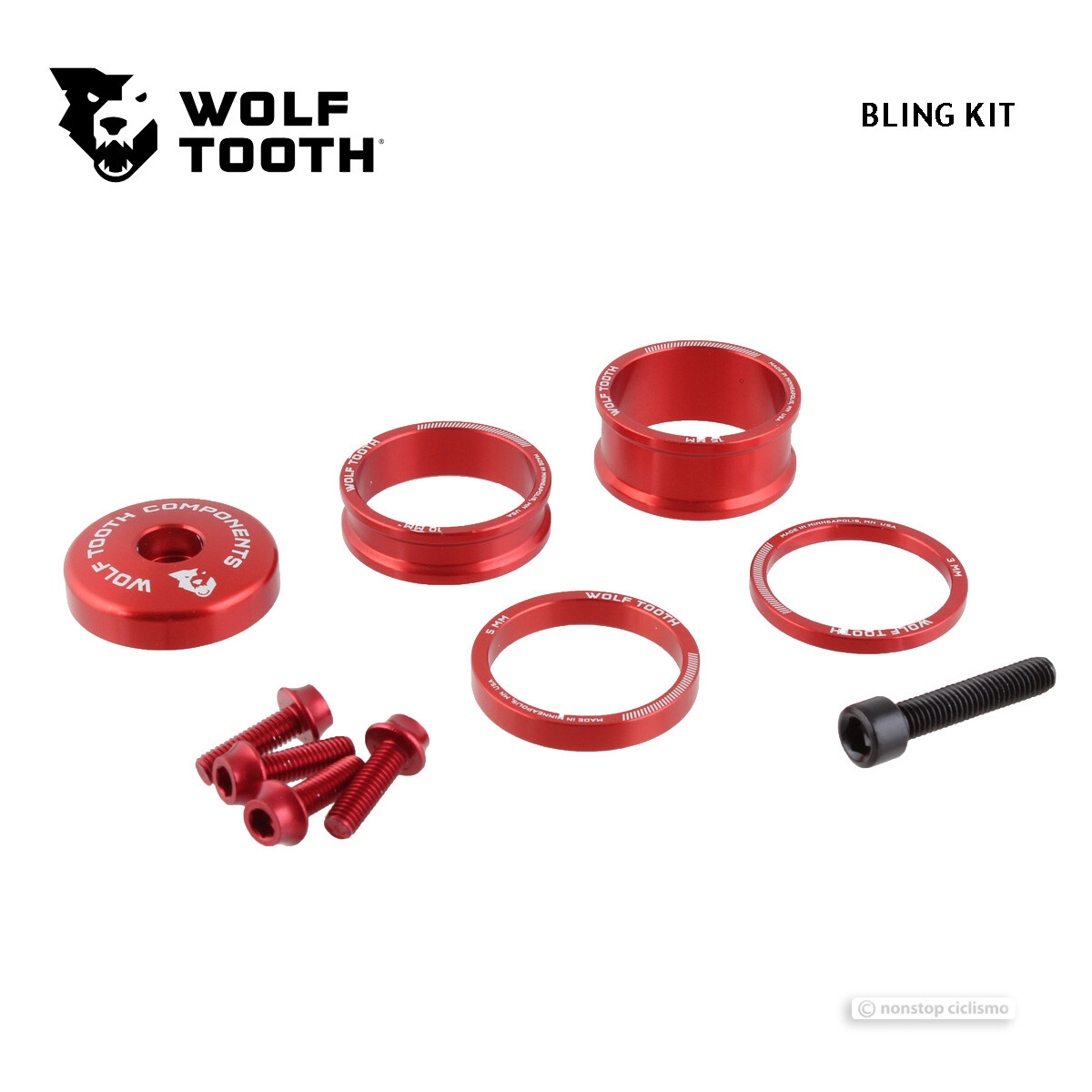 Wolf Tooth BLING KIT Headset Top Cap & Spacers : Anodized RED ...
