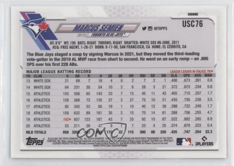 2021 Topps Chrome Update Target Purple Refractor Marcus Semien #USC76 ...