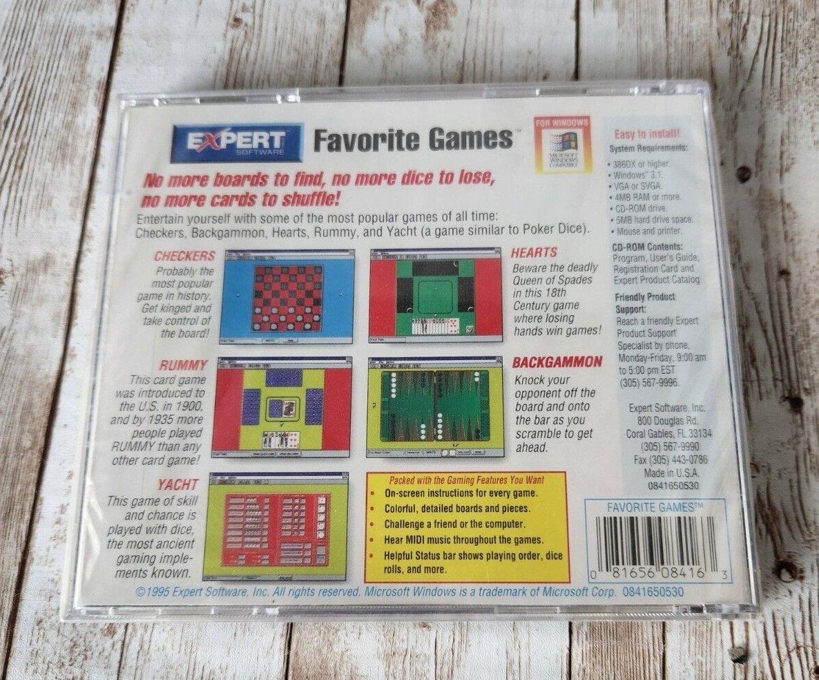 1995 Expert Software Microsoft Favorite Games Hearts Checkers Rummy ...