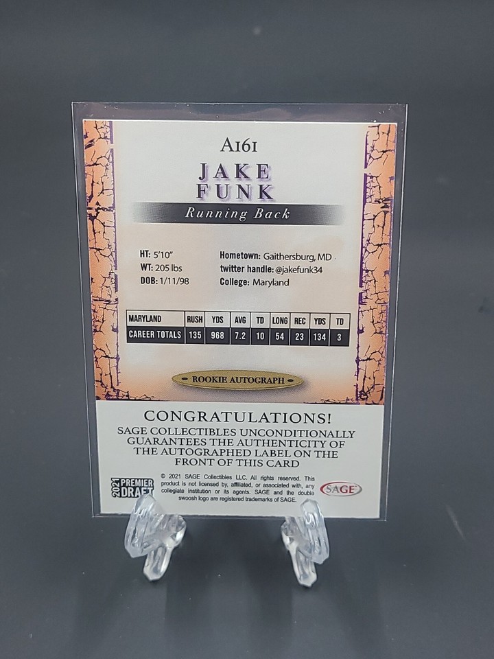 2021 Jake Funk SAGE Premier Draft ROOKIE Autograph Red #A161 | eBay