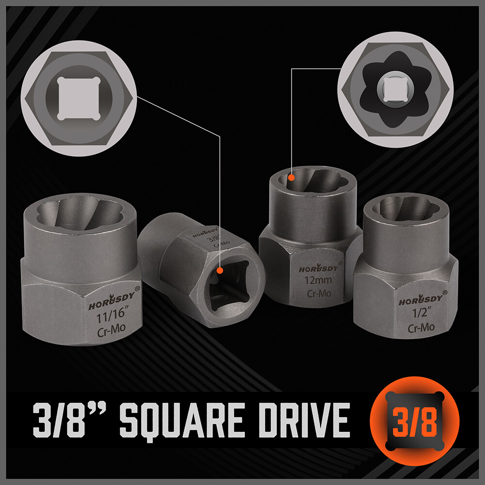 15PC Impact Bolt & Nut Remover Set Extractor Damaged Rusted Adapter ...