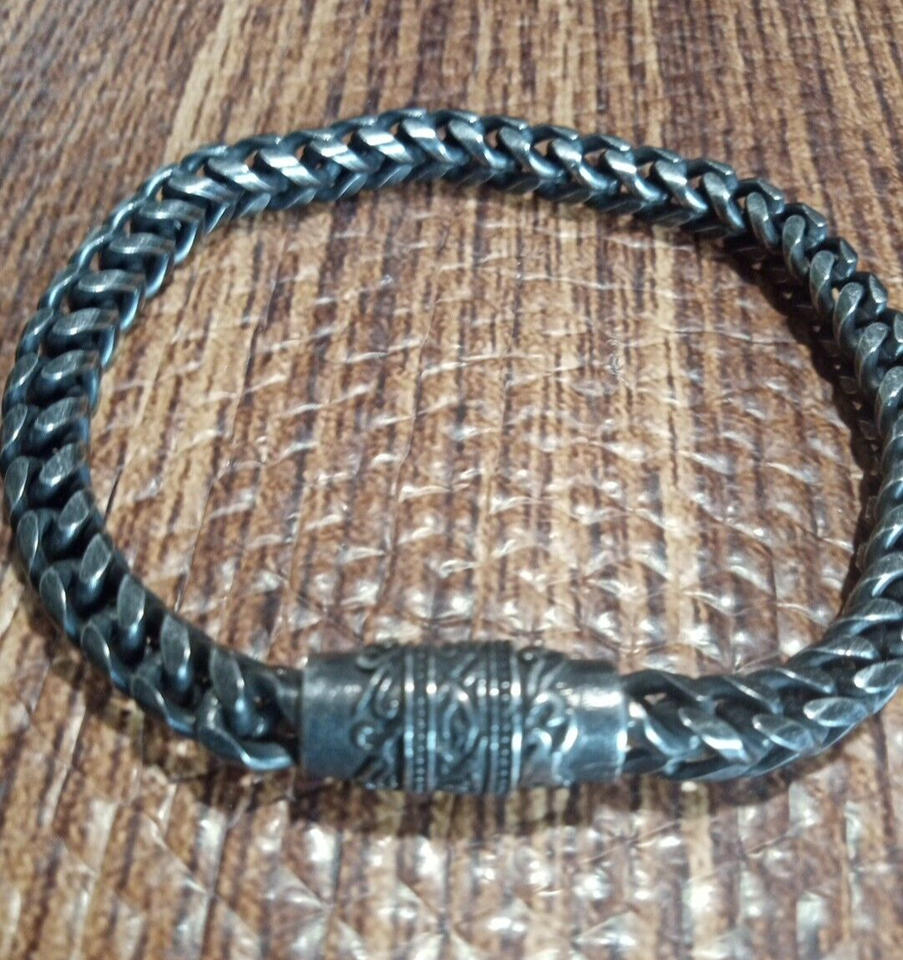 STAINLESS STEEL ANTIQUE BLACK MAGNETIC CLASP BRACELET 9 INCHES | eBay