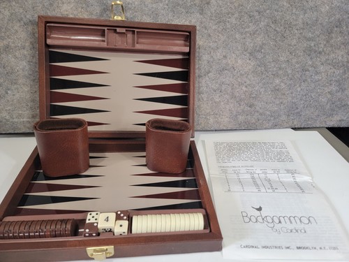 Vintage Cardinal Backgammon Travel Set Faux Brown Leather Case 9" x 7 ...
