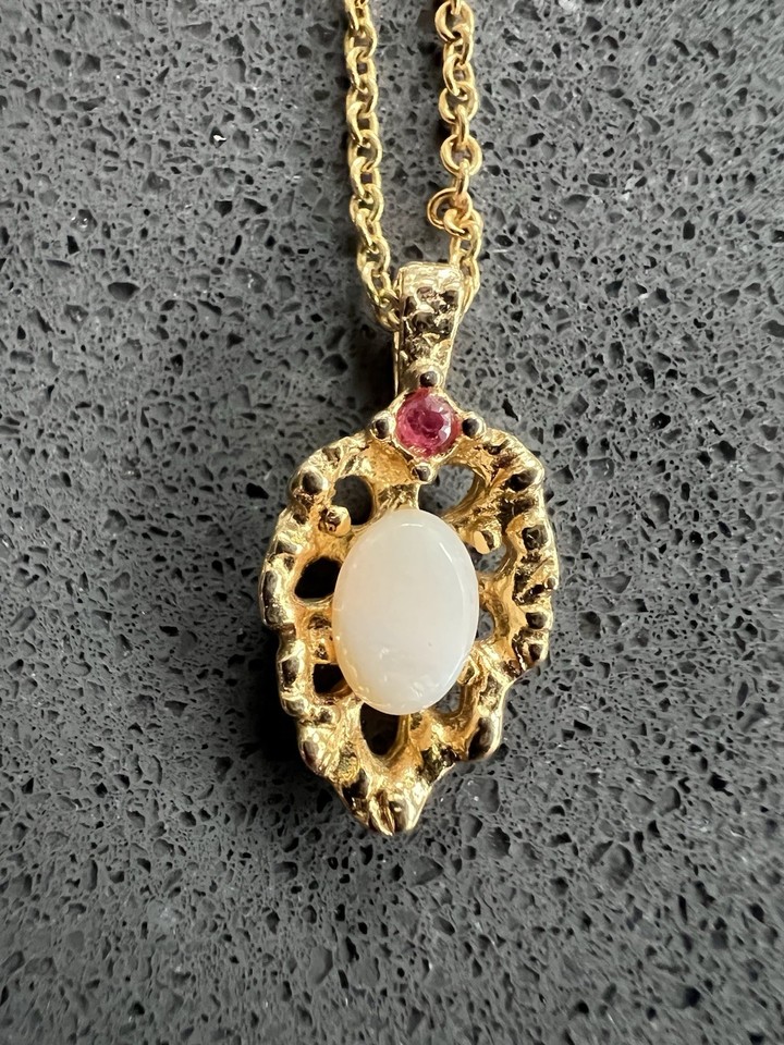 Vintage Gold Tone Ruby & Opal Pendant Necklace – Estate Jewelry | eBay