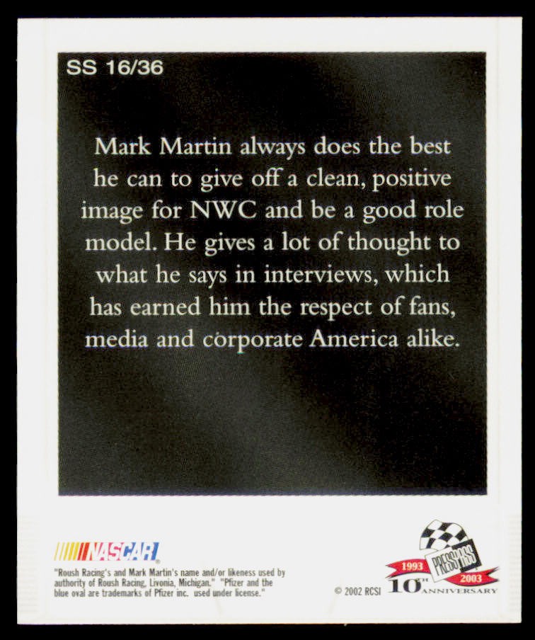 2003 Press Pass Mark Martin SS 16 Snapshots Roush Racing | eBay