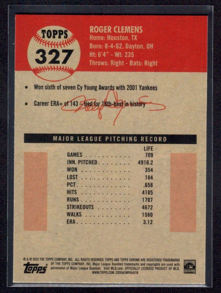 Roger Clemens 2022 Chrome Platinum Hyper Prism Refractor New York ...