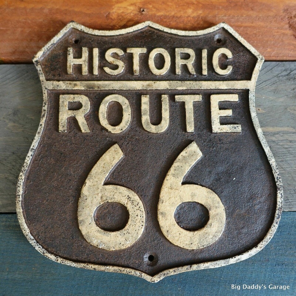 Historic Route 66 Cast Iron Plaque Sign Antique Rustic Vintage Embossed ...