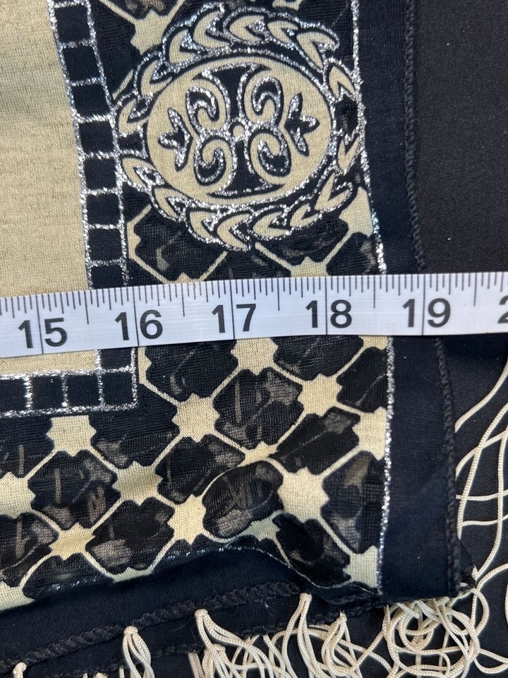 Black Tan 7-Way Scarf Poncho Top Metallic Threading Fringe By Kokomo ...