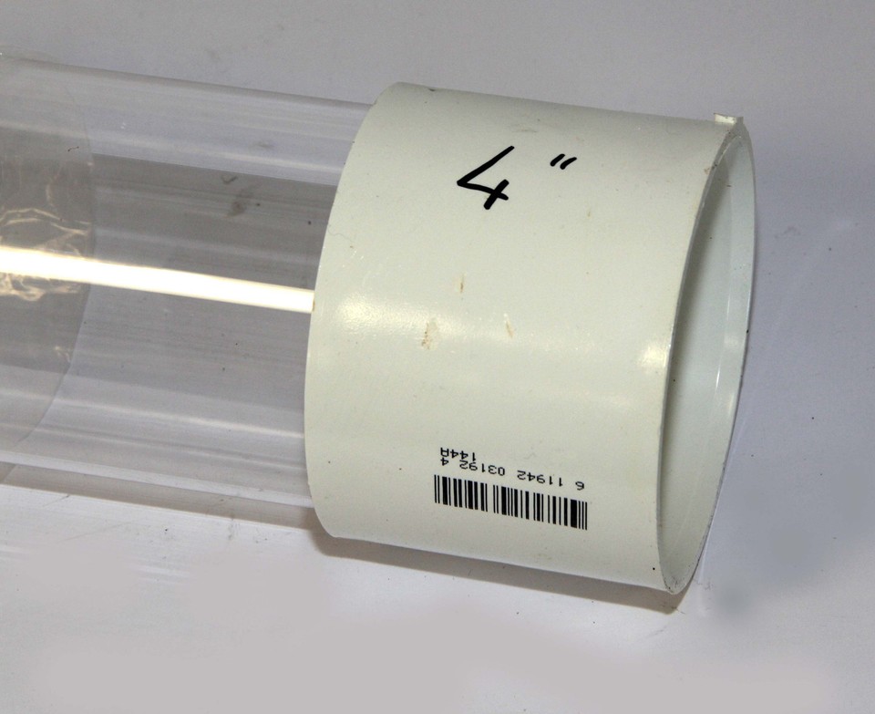 Clear acrylic Plastic Plexiglass Pipe tube 4" 114 mm 4 ft long stick 4. ...