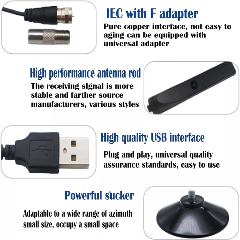 New 4K Rewave Antena, TV Antenna, Suction Cup TV Antenna Plug Play 3m ...