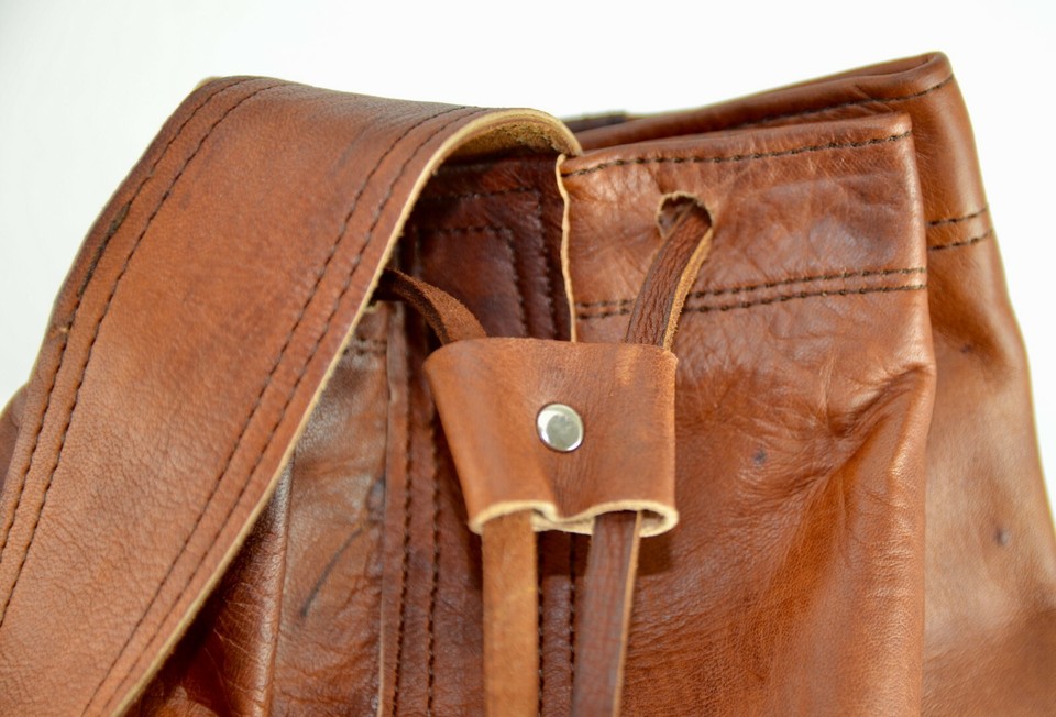 Organic Leather Drawstring Bucket Duffel Bag Backpack Rucksack Moroccan ...