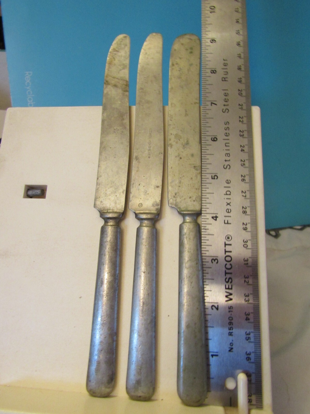 3 NICKEL SILVER Butter Knives 9" Early No Frills Flatware 1 Our Very ...