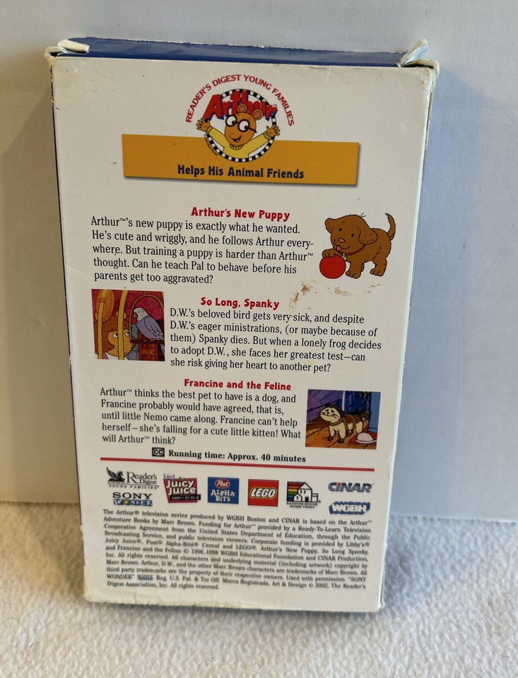 Lot of 2 Vintage Arthur VHS Video Tapes Readers Digest PBS Helps Animal ...