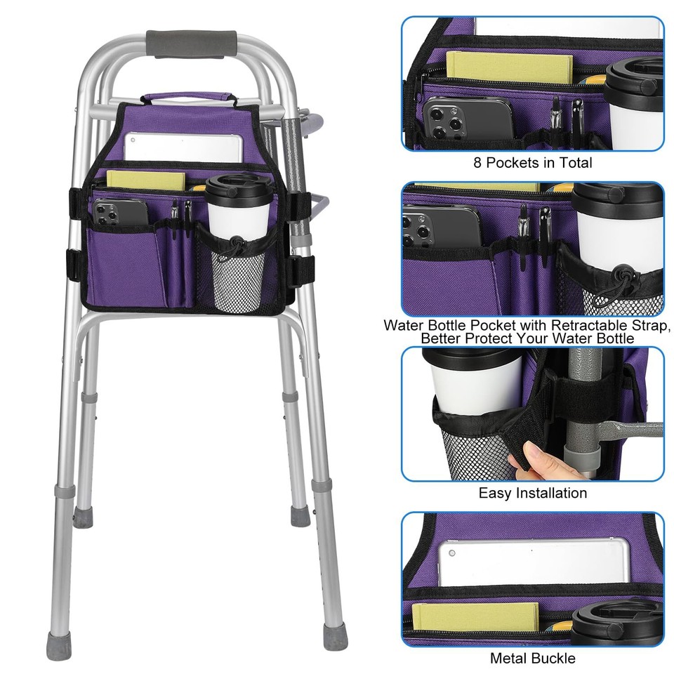 Side Walker Bag Walker Accessories Bag w/Cup Holder Folding Walker ...
