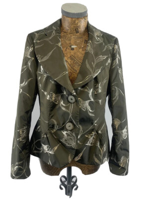 BASLER BLAZER JACKET 14 DARK GREEN SILVER Floral Shirring Button Up ...