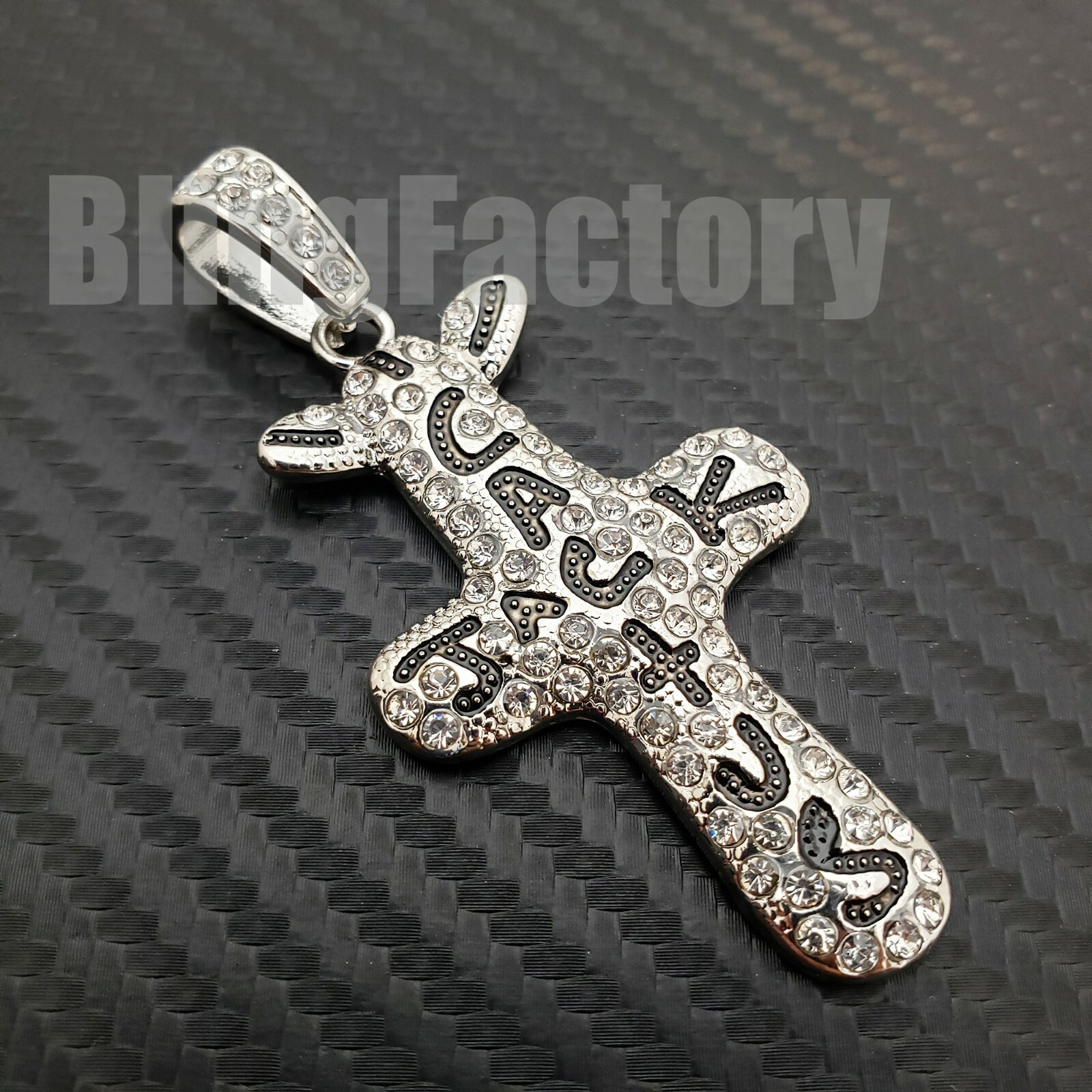 Hip Hop Iced Lab Diamond Silver PT Travis Scott Cactus Jack Cross Charm ...