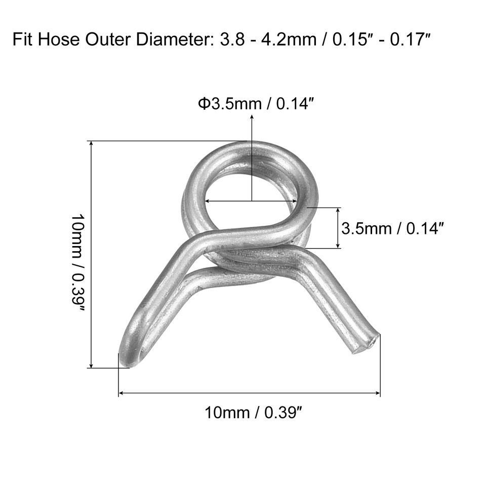 Double Wire Spring Hose Clamp, 10pcs 304 Stainless Steel 3.5mm Spring ...