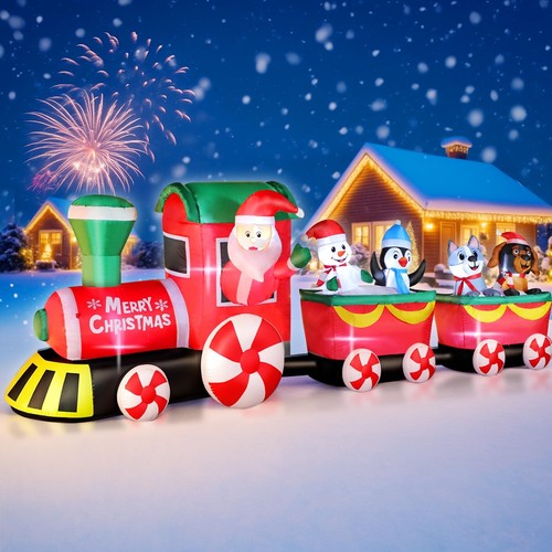 12 FT Christmas Inflatable Train with Santa Claus Snowman Penguin Dog ...