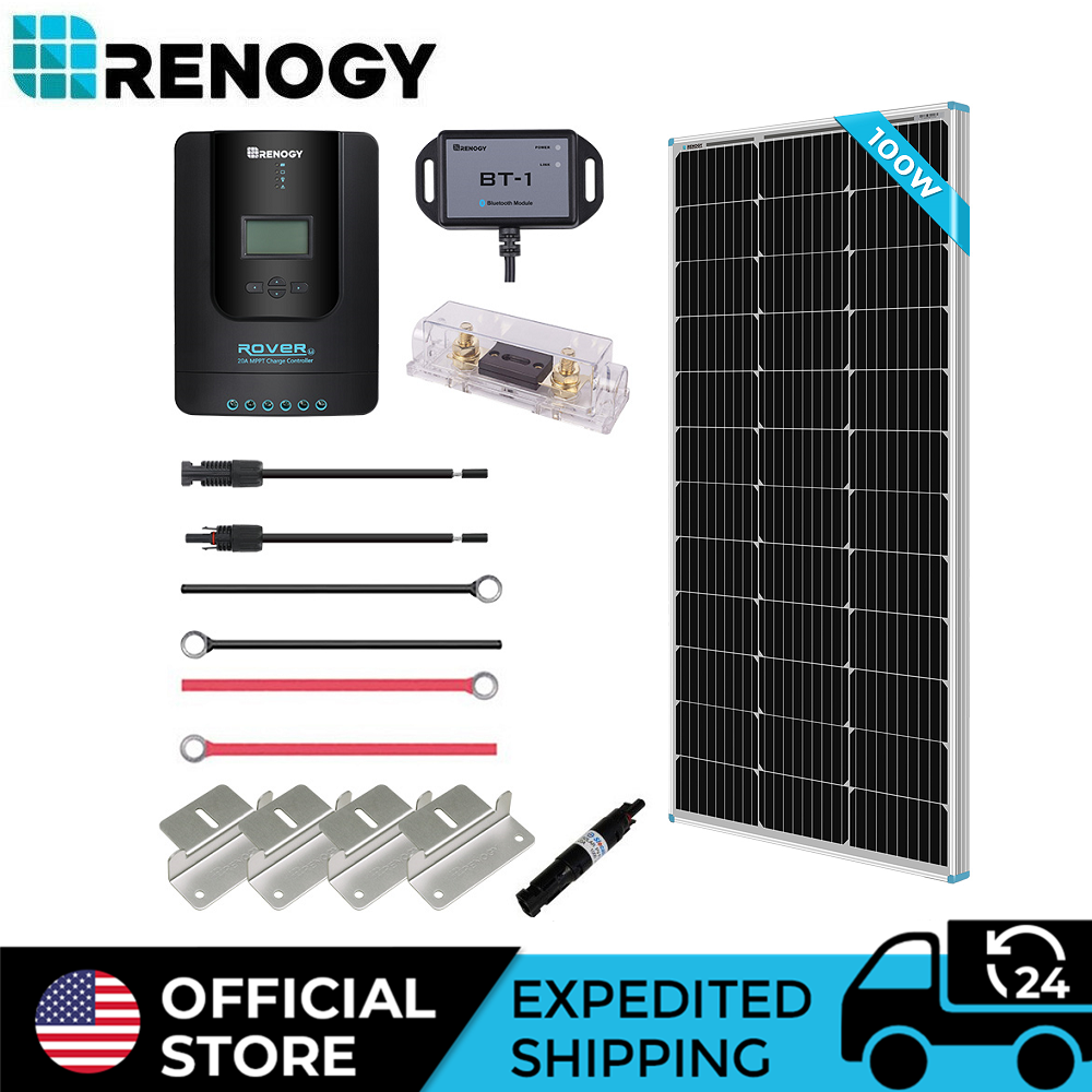 Renogy Mono 100W 12V W/20A MPPT Charge Controller Solar Kit Off-Grid ...