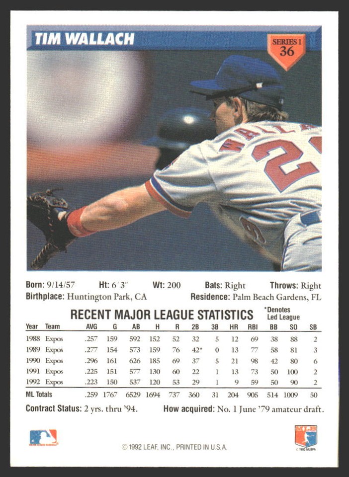 Tim Wallach #36 1993 Donruss Montreal Expos | eBay