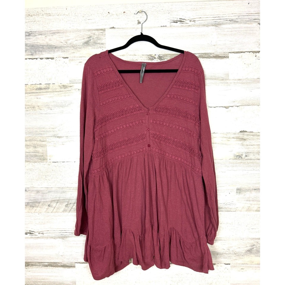 Anthropologie Women’s Large Rose Adriana Lace Tunic Top Ruffle Long ...