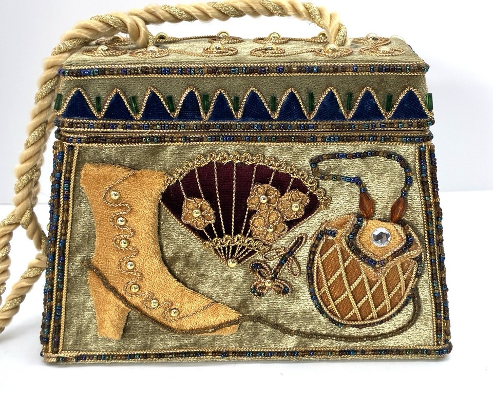Vtg Mary Frances Style Boot Box Purse Bag Beaded Wearable Art Velvet ...
